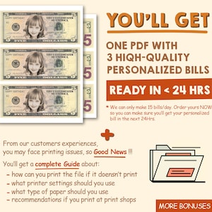 5 Dollar Bill, Your Face on Money, Game Money, Party Money, Custom ...