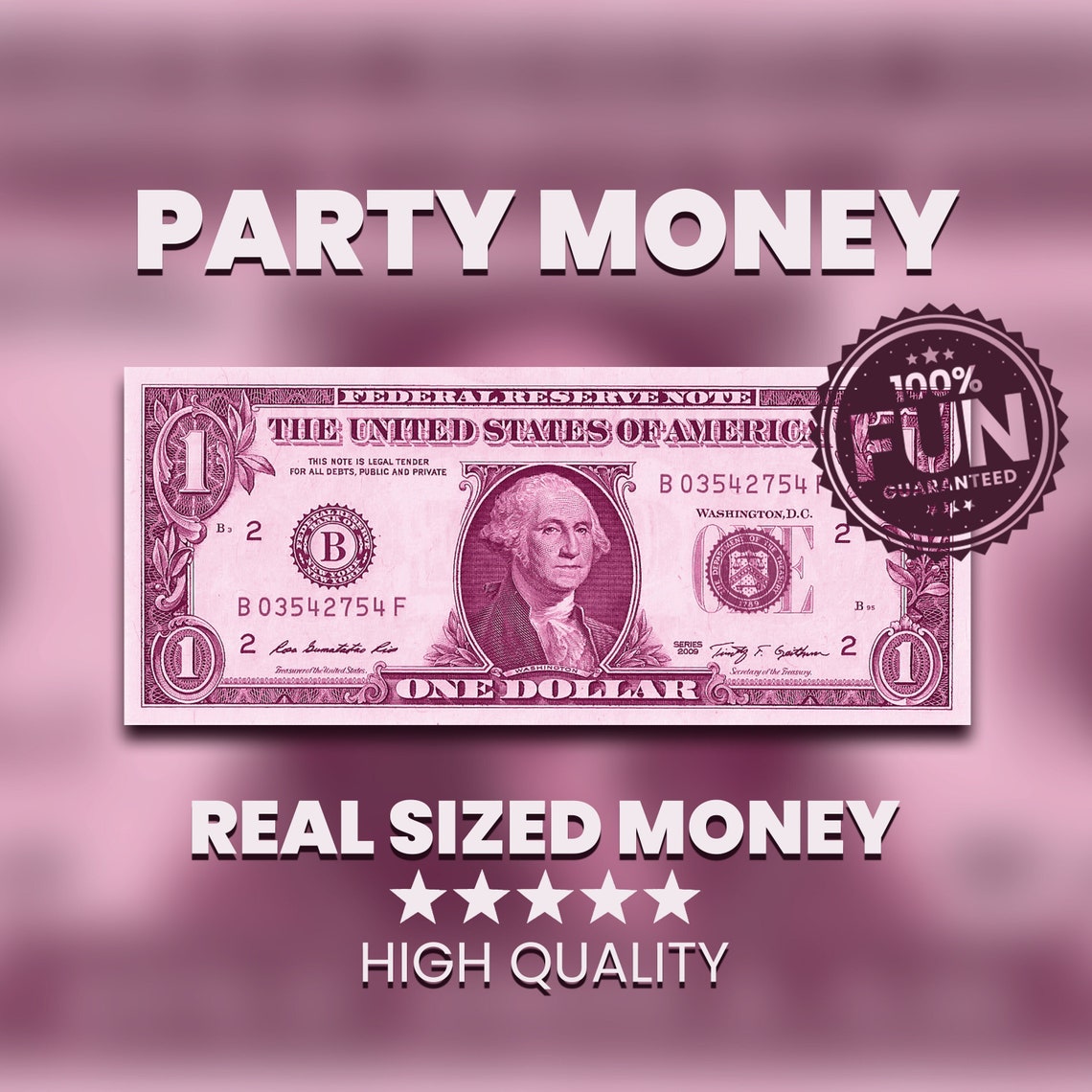 Pink 1 Dollar Bill, Playing Money, Game Money (digital File) - Etsy