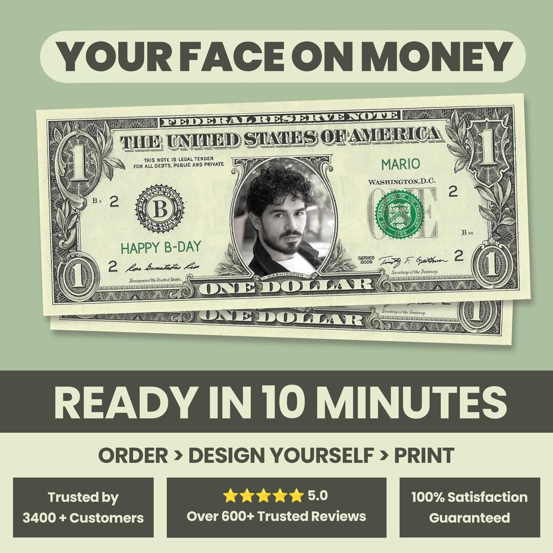 Editable 1 Dollar Bill, Your Face on Money, Game Money, Party Money ...