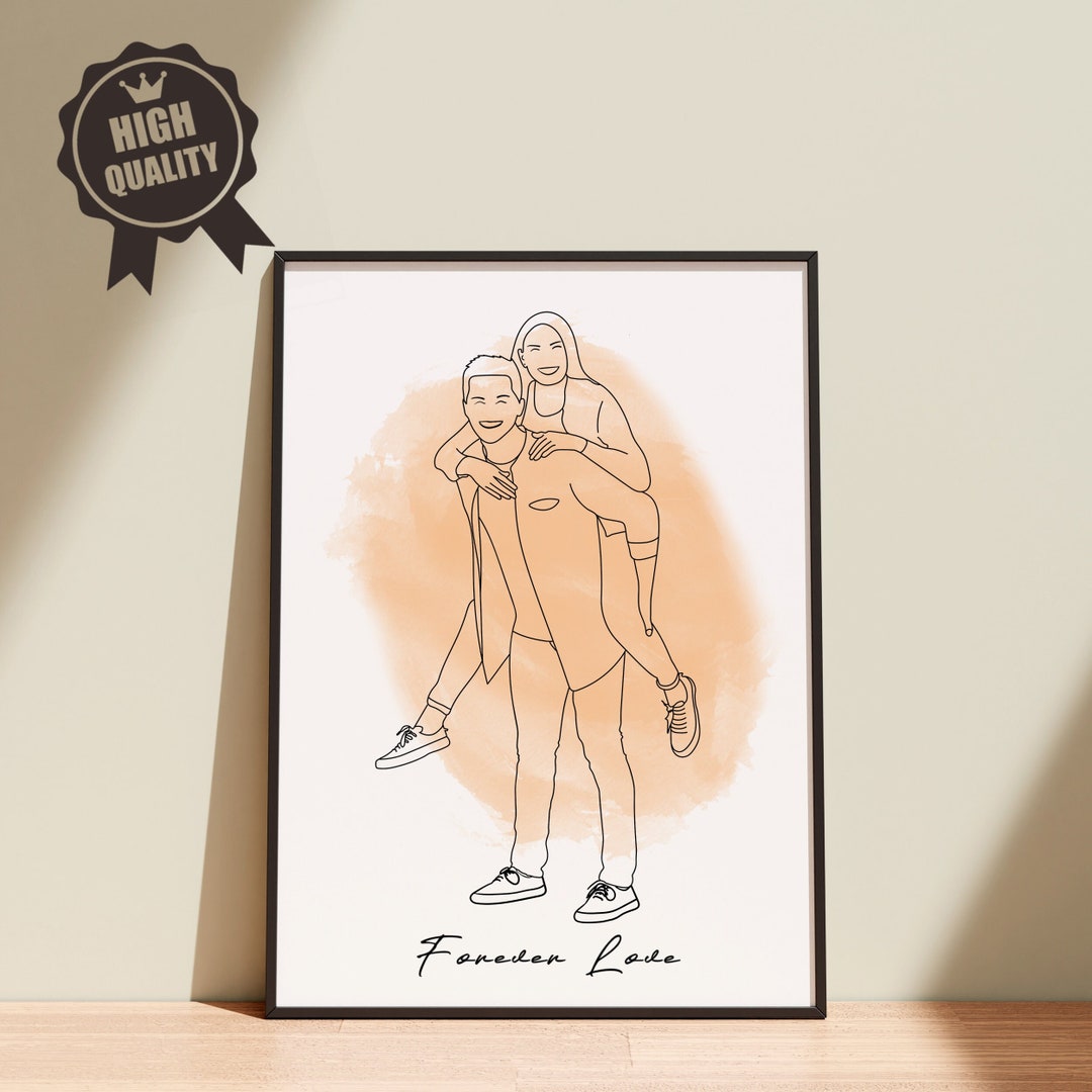Line Drawing, Wedding Anniversary and Special Occasion Gift, Customized ...