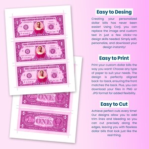 Editable 1 Dollar Bill, Your Face on Money, Pink Theme, Party Money ...