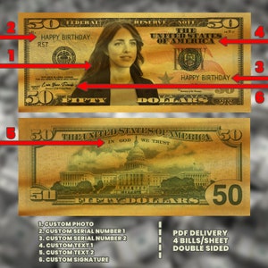 Your Face on Money, Gold Money, Game Money, 50 Dollar Bill, Party Money ...
