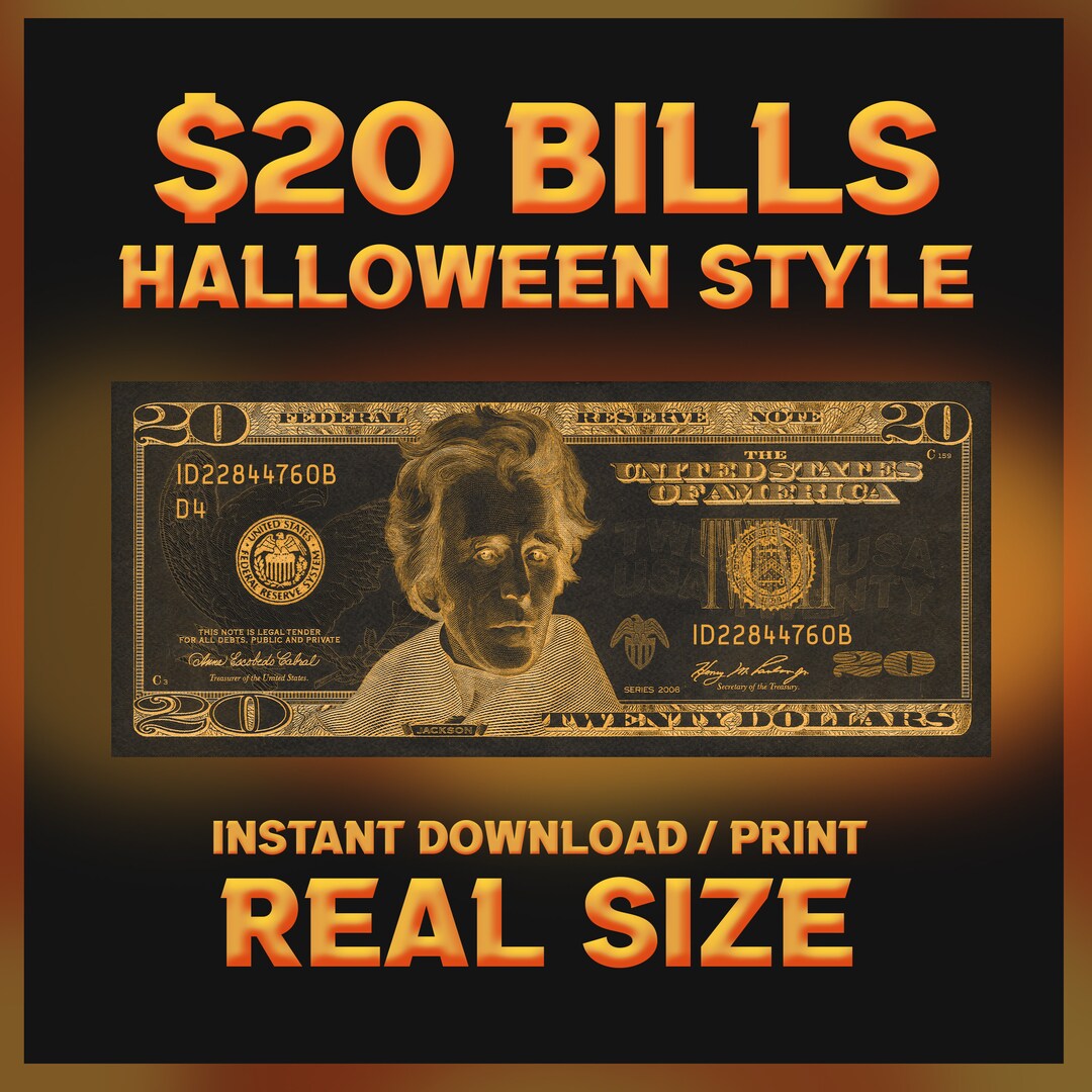 Halloween 20 Dollar Bills, Black and Orange Custom Bills, Halloween ...