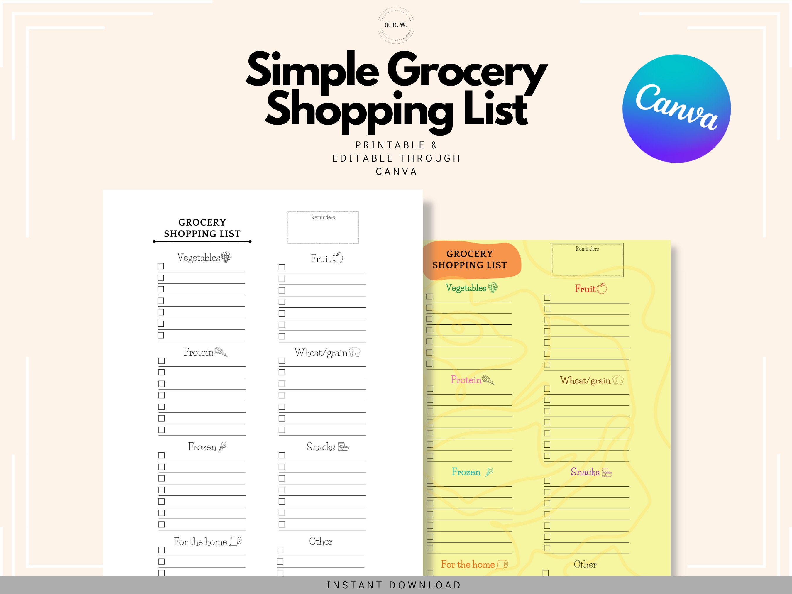 Canva Grocery List Organizer, Grocery Planner, Digital Grocery List ...