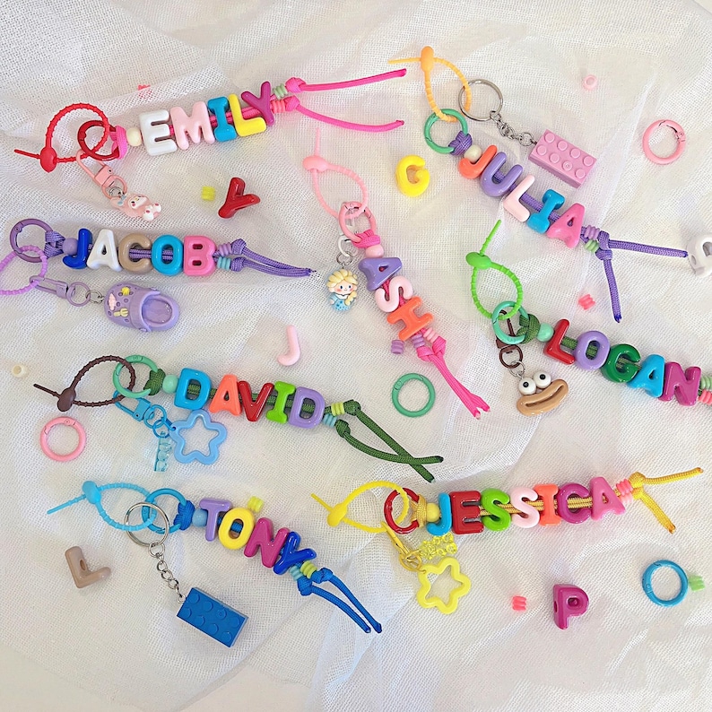 Personalized Name Keychain: Custom Initial Bag Tag, Alphabet Beads - Etsy