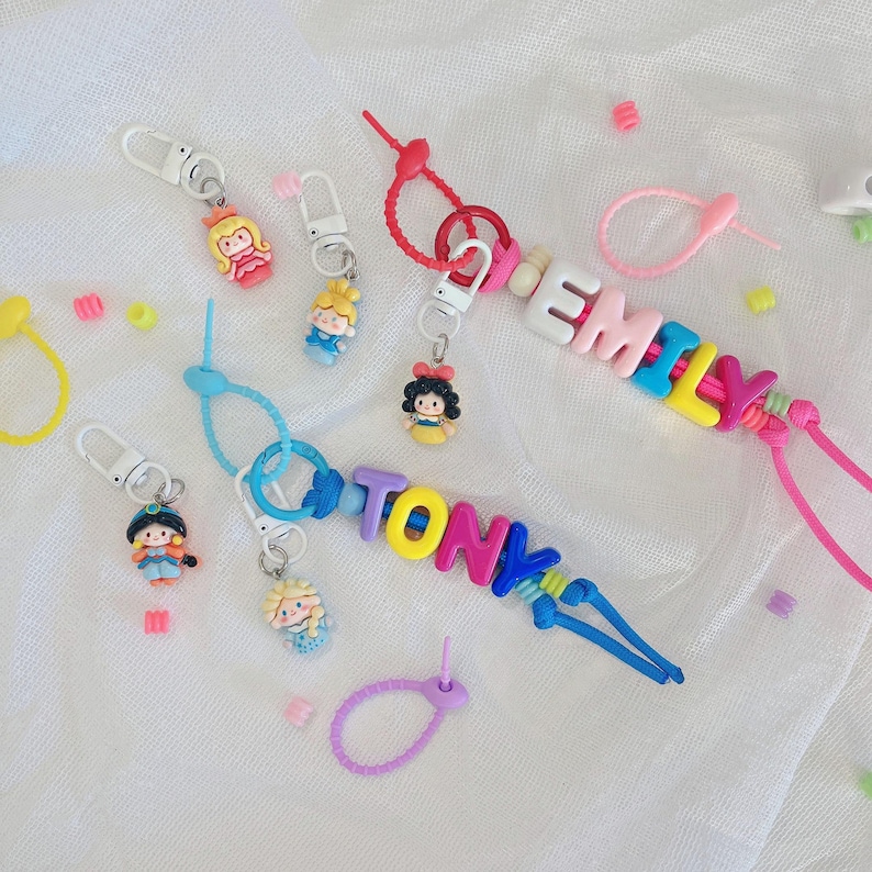 Personalized Name Keychain: Custom Initial Bag Tag, Alphabet Beads - Etsy