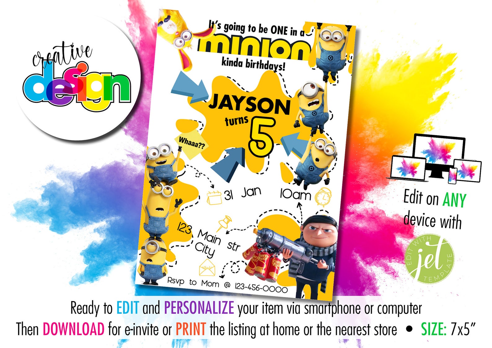 Minions - Rise of Gru Birthday Invitation | Instant Personalised and ...
