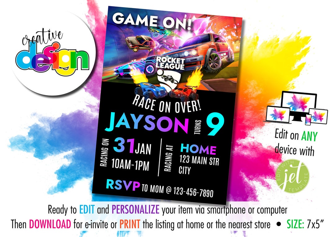 Racing Game Birthday Invitation | Instant Personalised and Editable ...