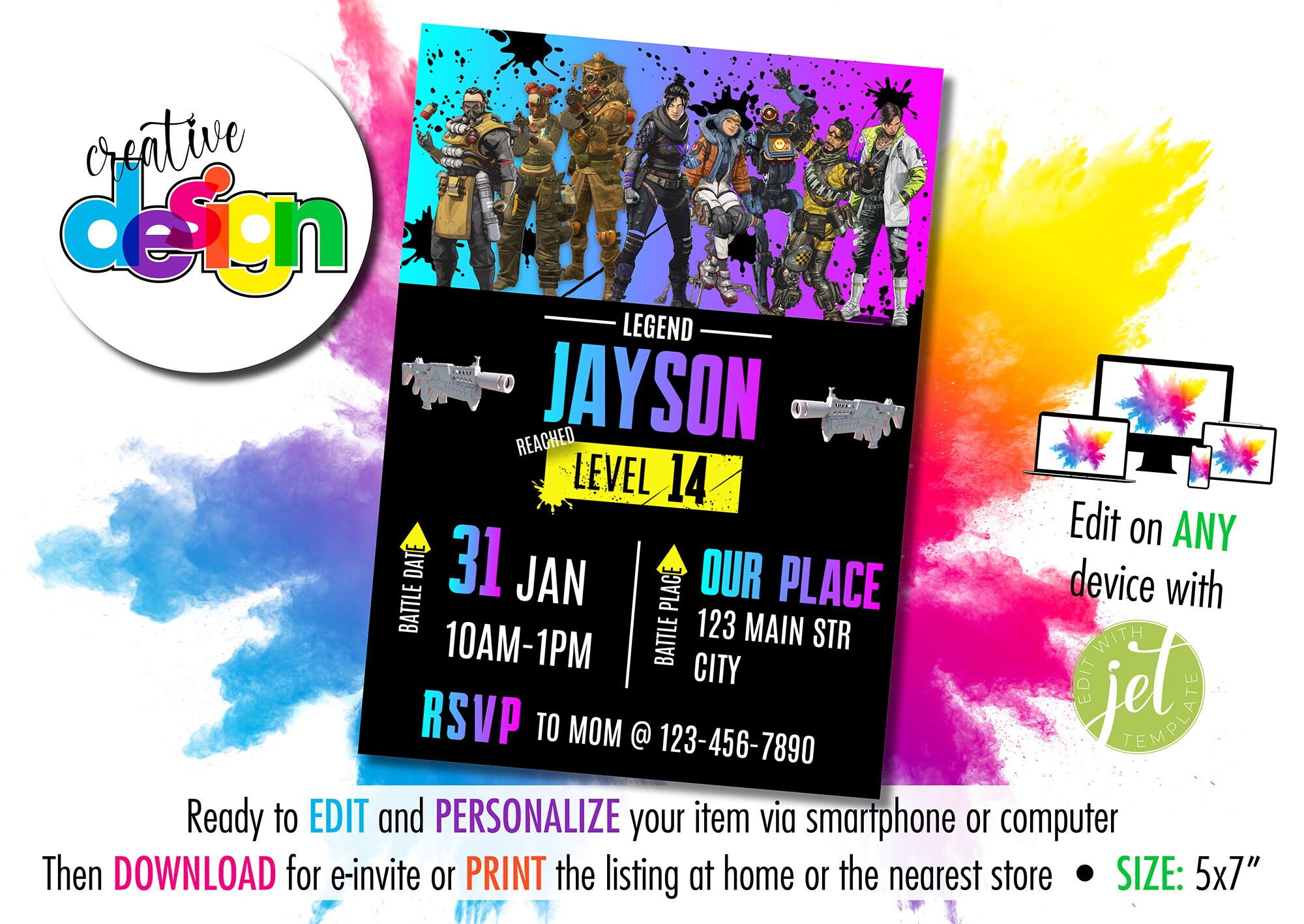 Gamer Legends Birthday Party Invitation | Instant Personalized ...