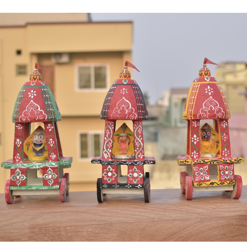 Handmade 8-inch Wooden Jagannath Balabhadra Subhadra Ratha Set ...
