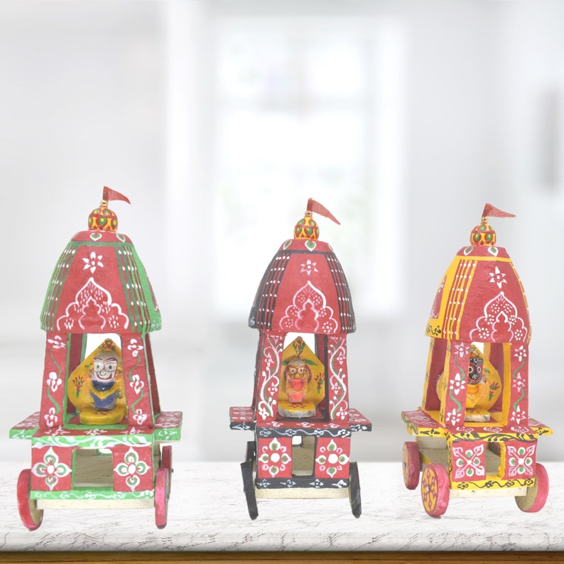 Handmade Wooden Jagannath Ratha Set: Puri Chariot Trio, 8-inch - Etsy