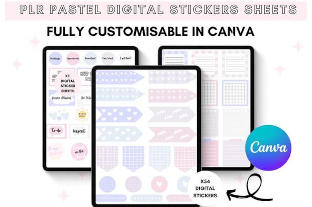 Pastel Digital Stickers: Canva Planner Graphics, Commercial Use (PLR ...