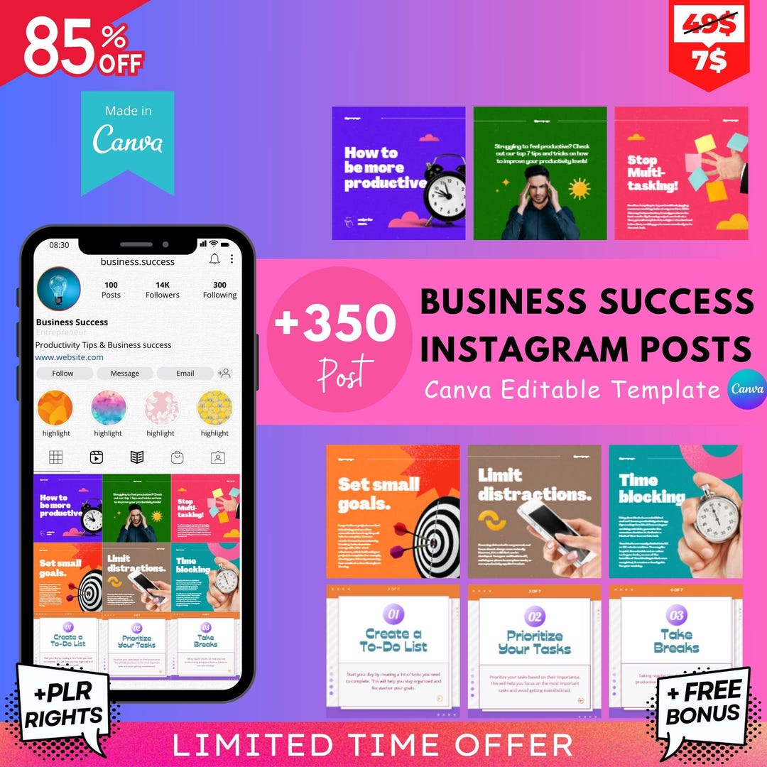 300 Business Success Social Media Canva Templates | Entrepreneur ...