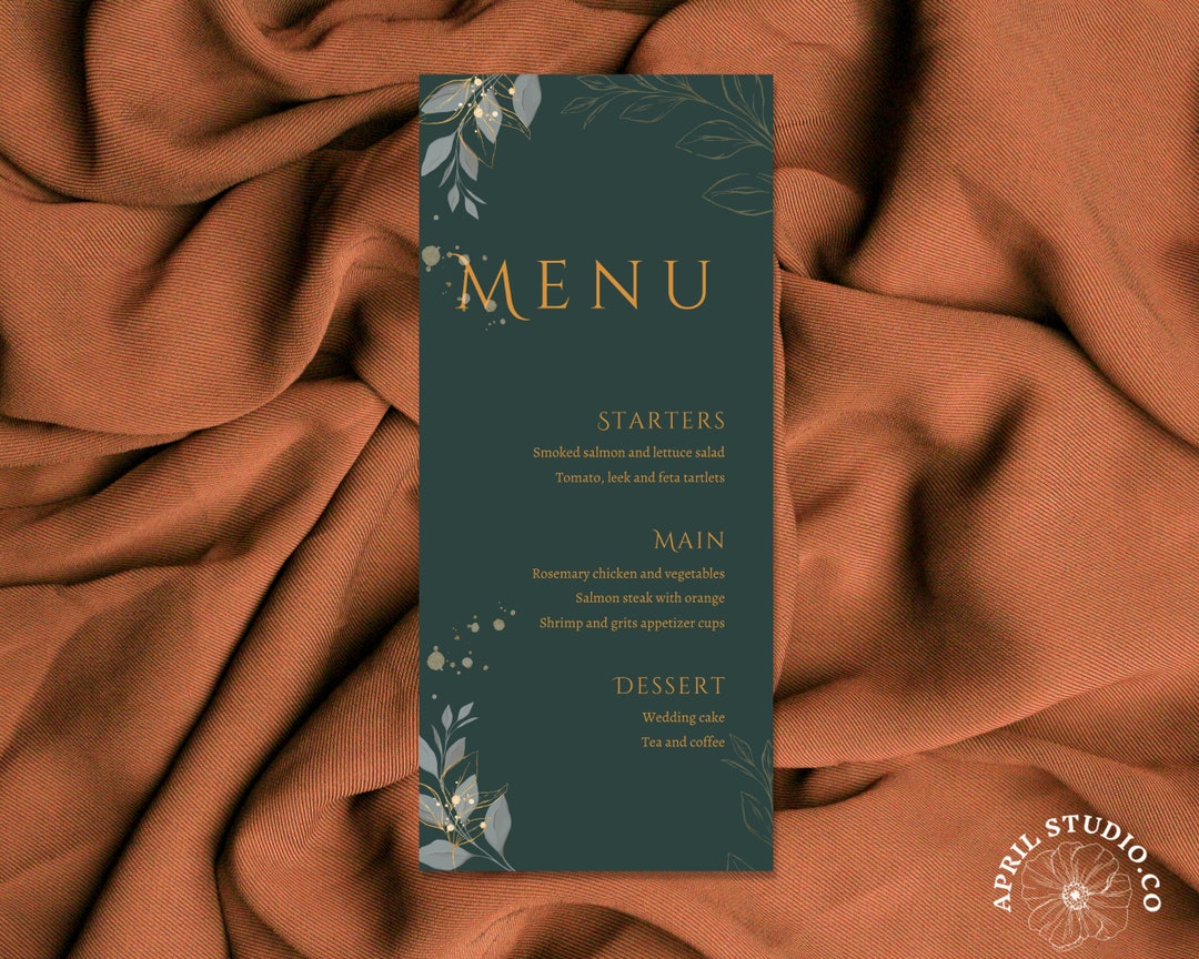 Indian Wedding Menu Template Golden Leaves and Green // - Etsy