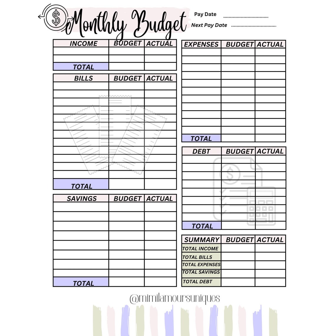 Printable Monthly Budget - Etsy