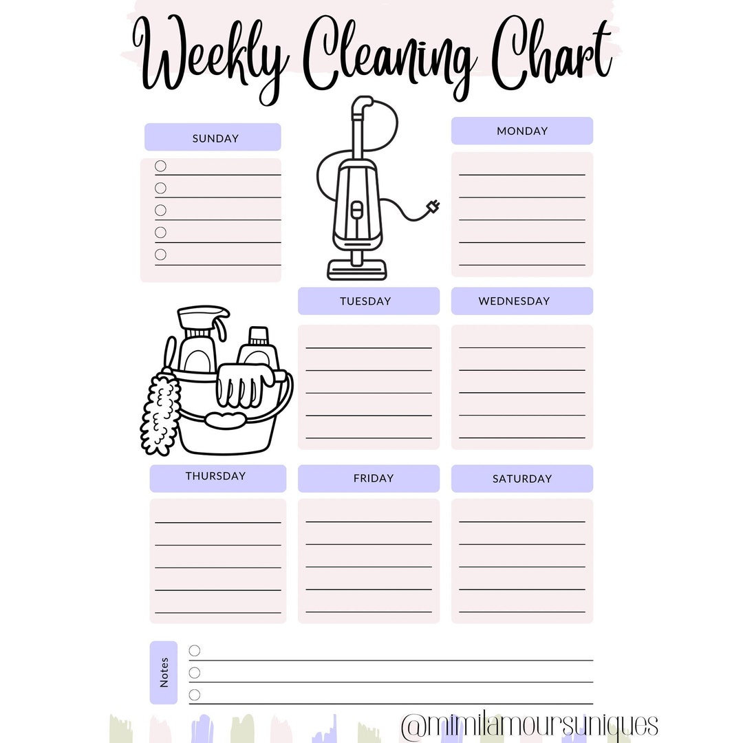 Printable Weekly Cleaning Chart - Etsy