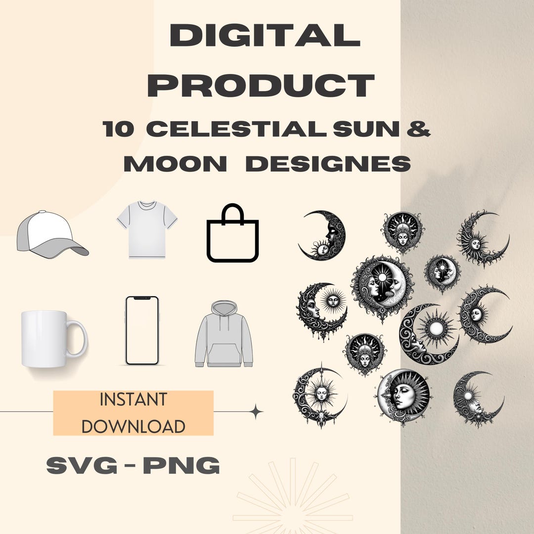 10 Celestial Sun and Moon Designs | Mystical Cosmic SVG PNG Clipart ...