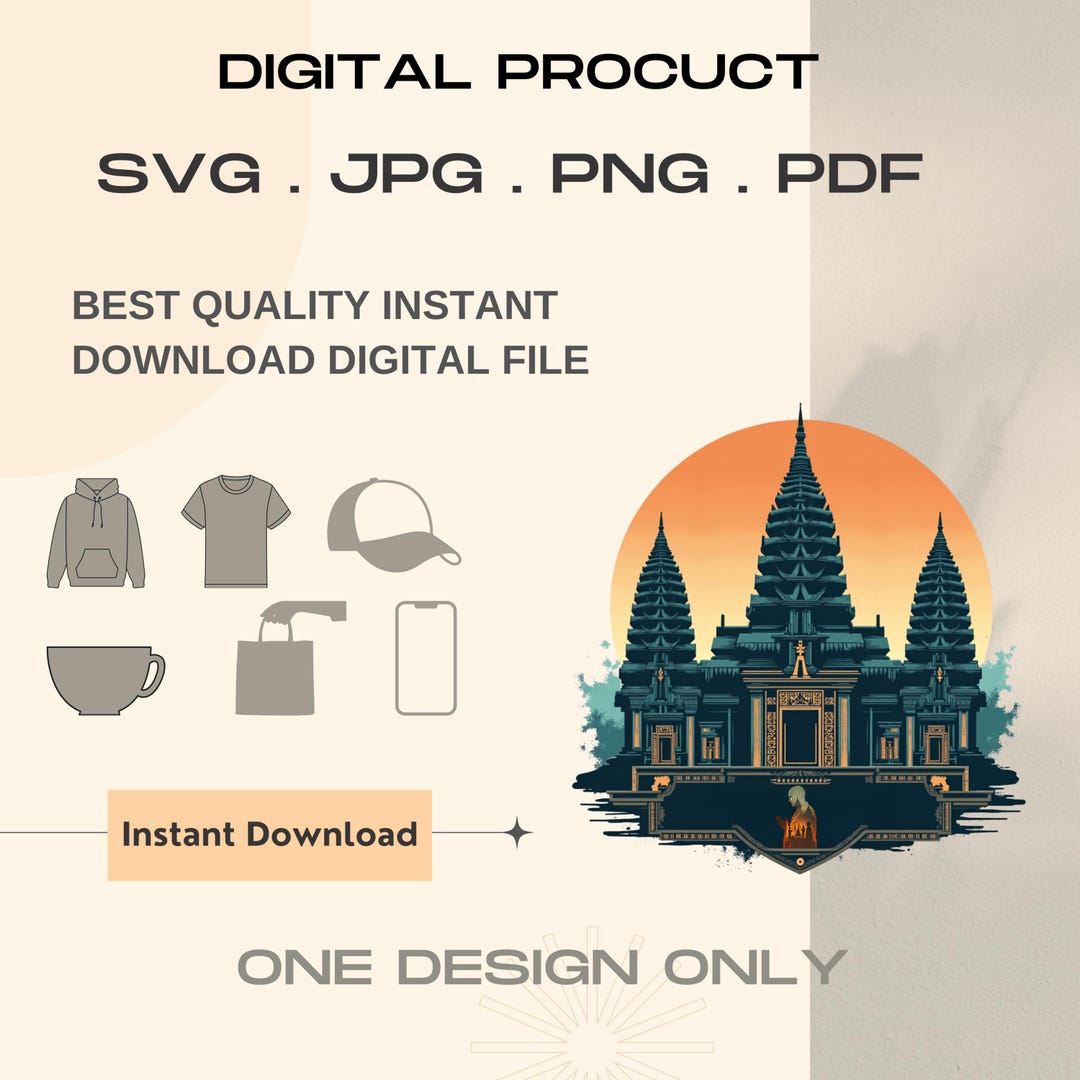 Angkor Wat Temple Digital Art – Sacred Buddhist Landmark SVG | Cambodia ...