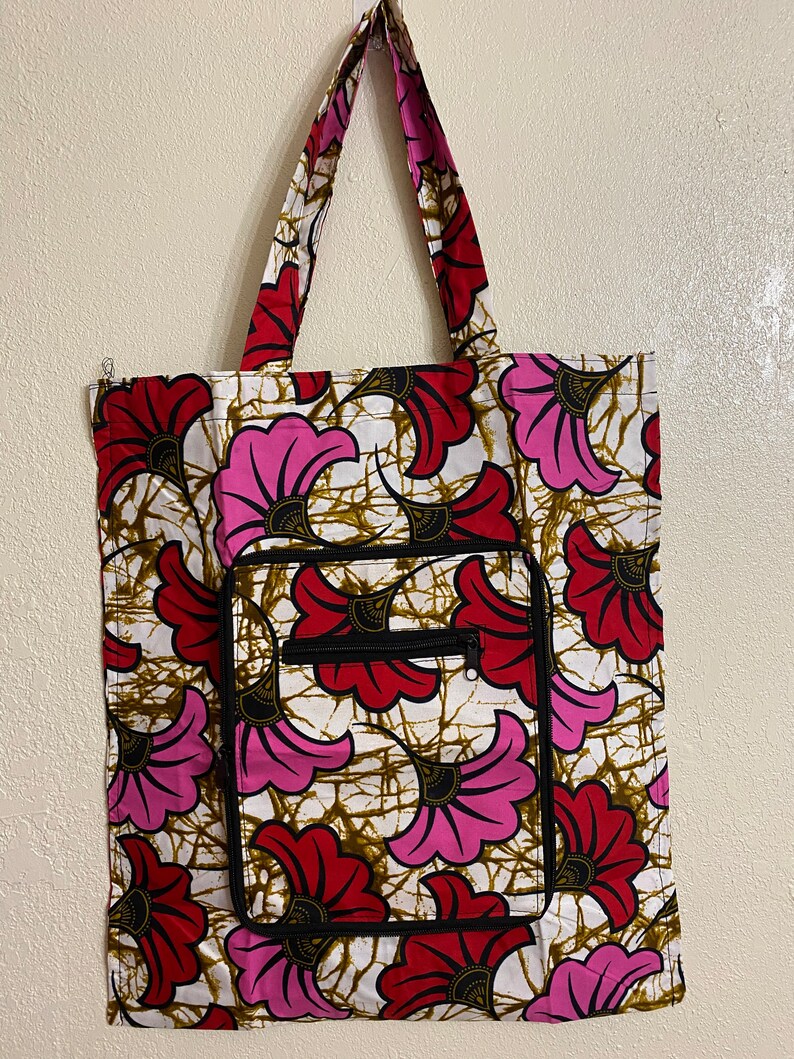 Totes Bag and Folding Fan Set in African Print/ Shopping Bag/ Beach Bag ...