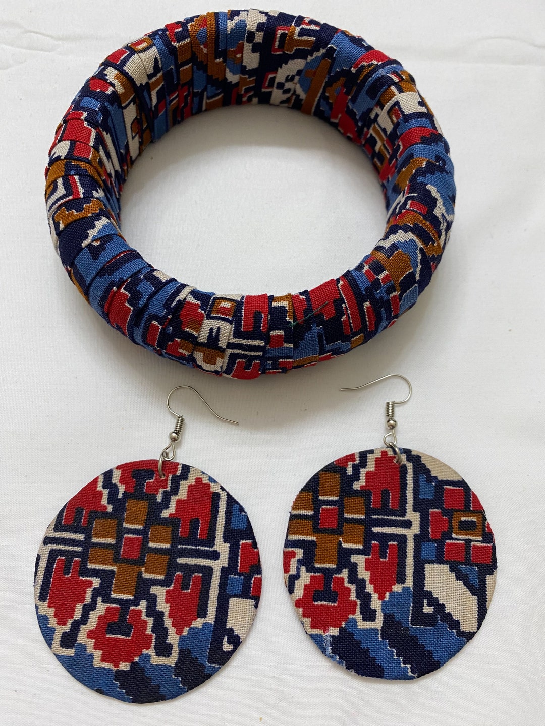 Wooden Bangles and Earing / African Print Wrap Bangles/ Bracelet and ...