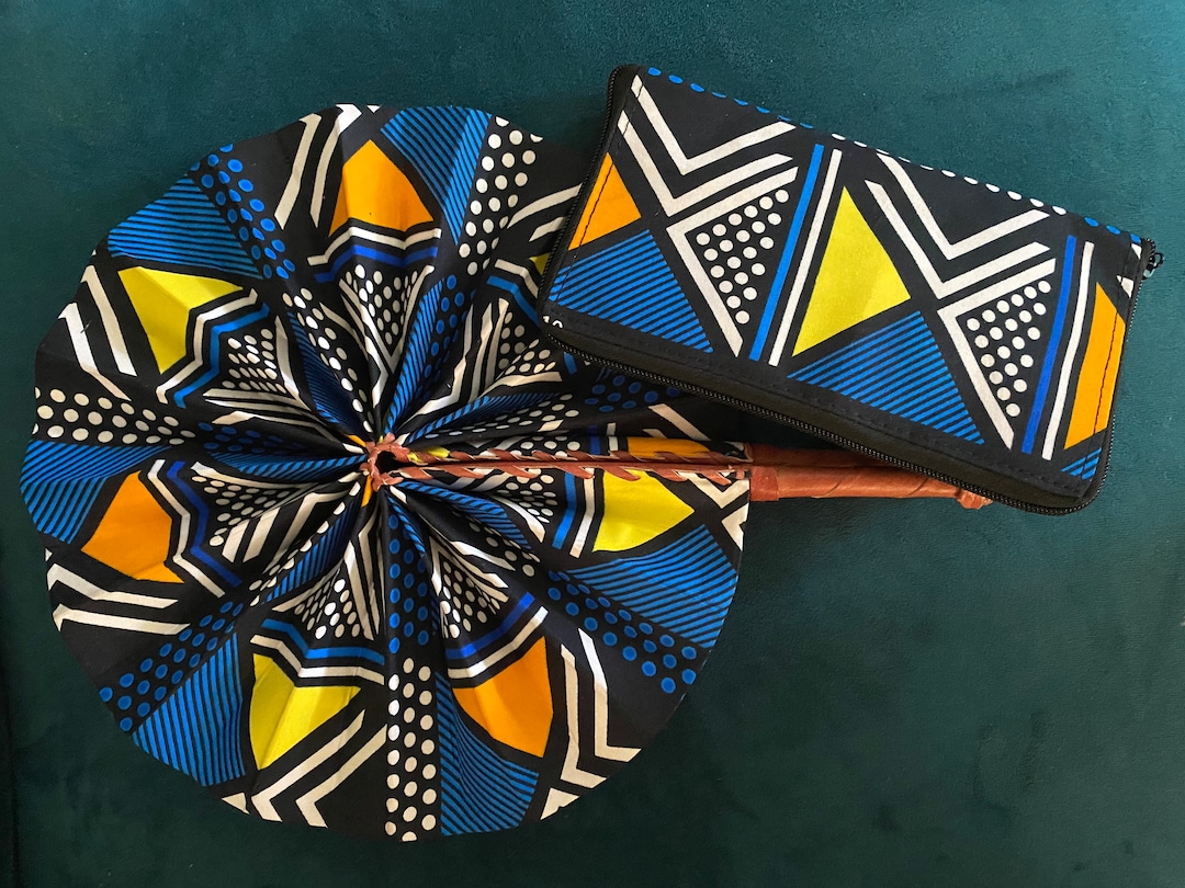 Totes Bag and Folding Fan Set in African Print/ Shopping Bag/ Beach Bag ...