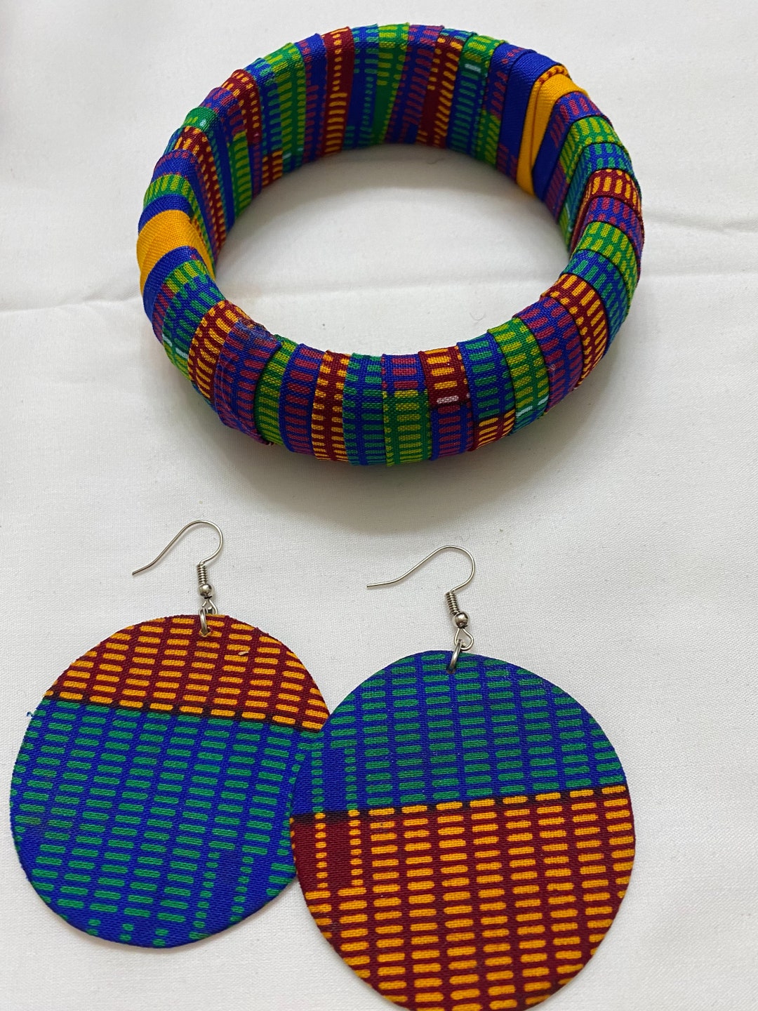 Bangles-earing Jewelry Set / African Print Wrap Bangles/ Bracelet ...