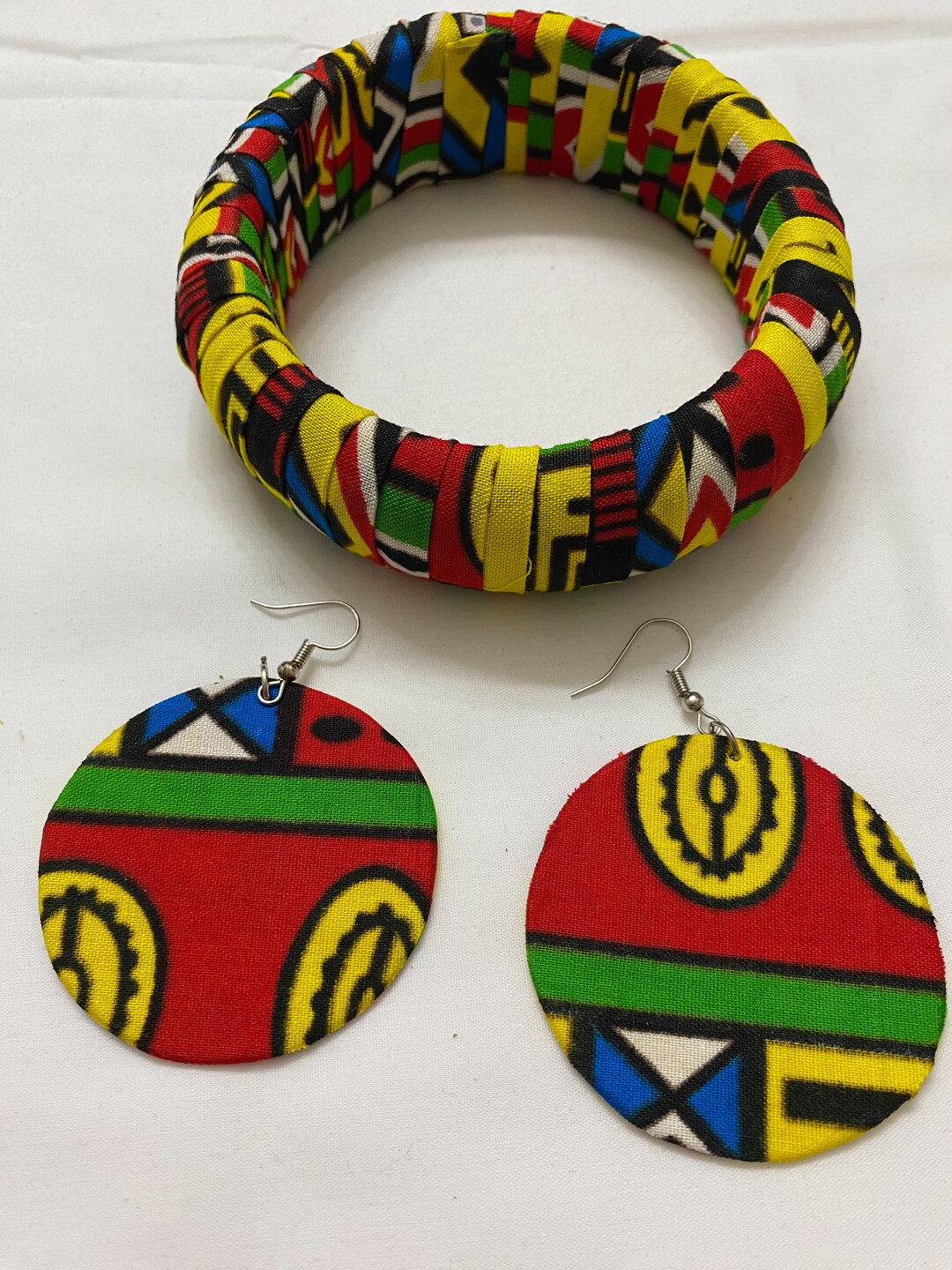 Wooden Bangles and Earing / African Print Wrap Bangles/ Bracelet and ...