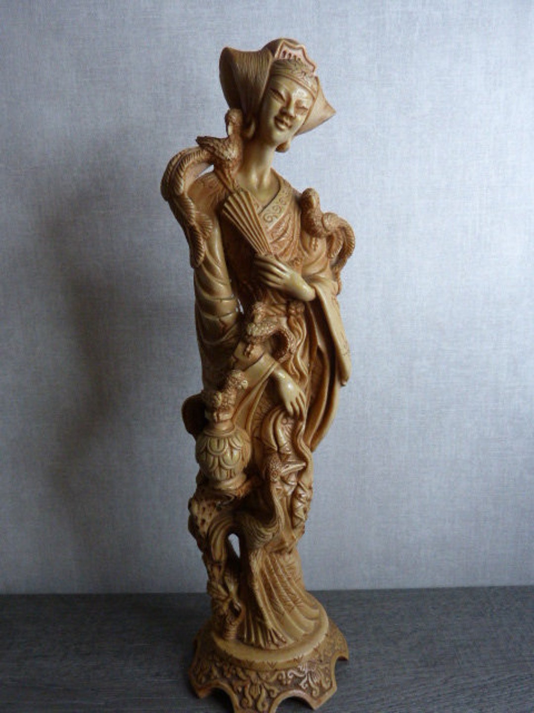 Vintage Resin Statue Beautiful Asian Woman With Fan and Birds slg - Etsy
