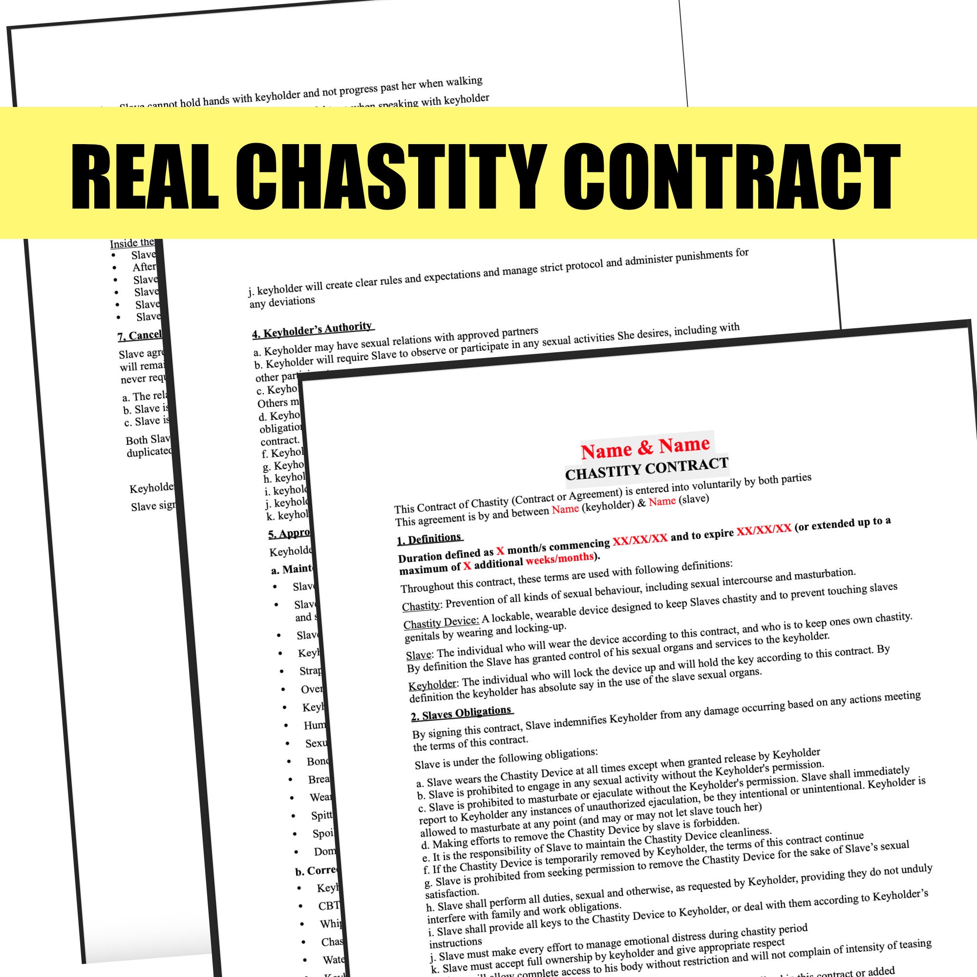 Chastity Contract For Flr Femdom And Couples Real Chastity Contract With Strict Editable