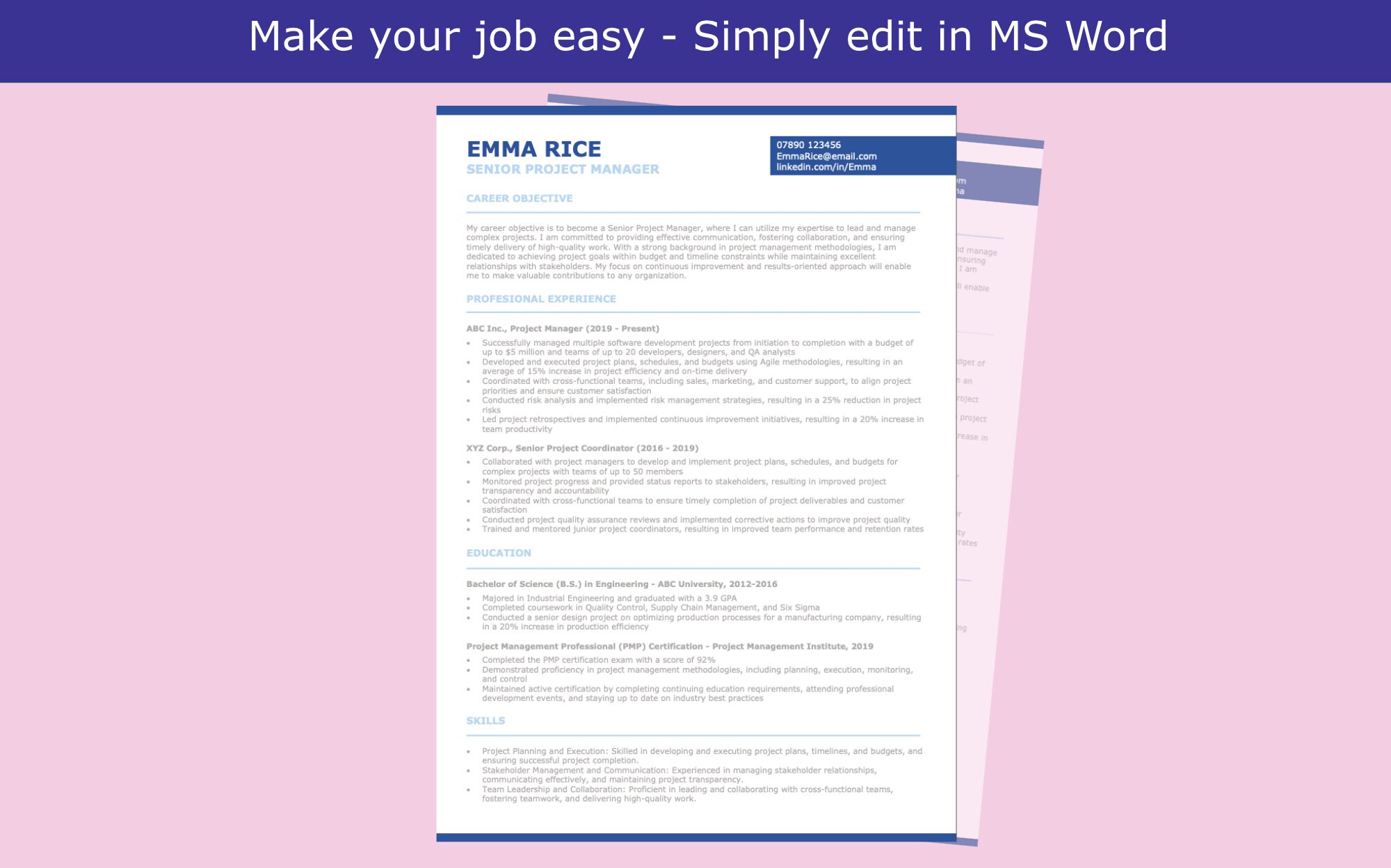 SIMPLE Resume Template Word CV Template Modern CV Template Etsy Ireland SIMPLE Resume Template Word CV Template Modern CV Template Etsy Ireland