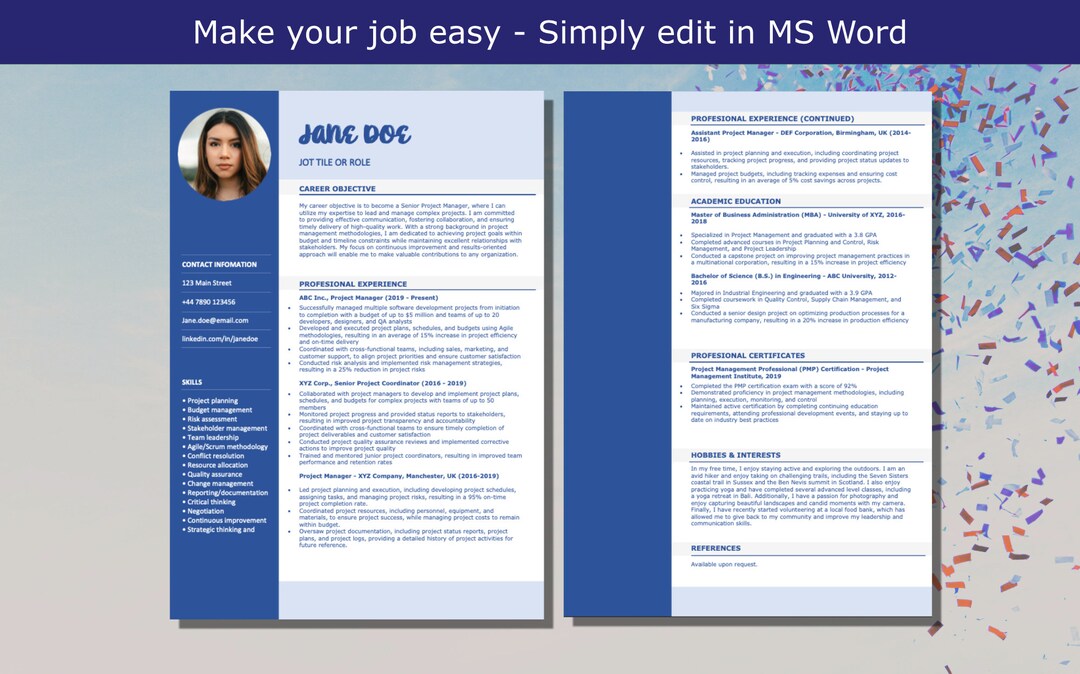 Creative & Modern ATS Resume Template Cv Template for MS - Etsy