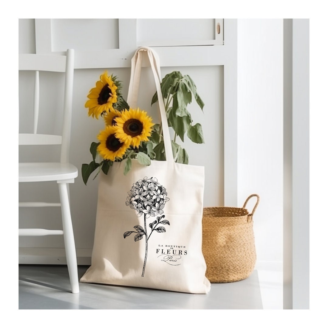 Paris Fleurs Tote Bag, French Shabby Chic, Tote Bag Aesthetic, Floral Tote Bag Hydrangea Lover ...