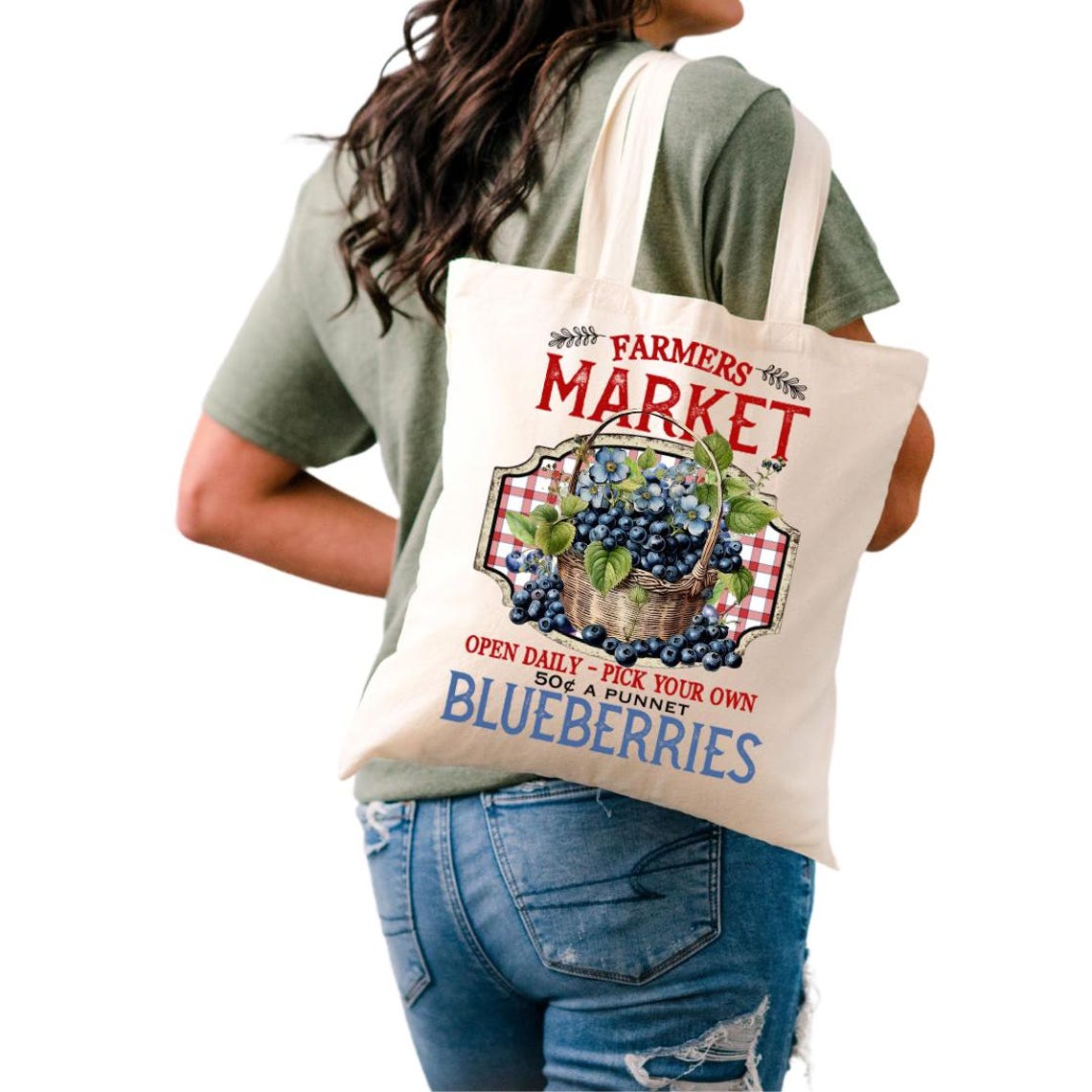 Blueberry Tote Bag, Vintage Style Farmers Market Tote, Tote Bag ...