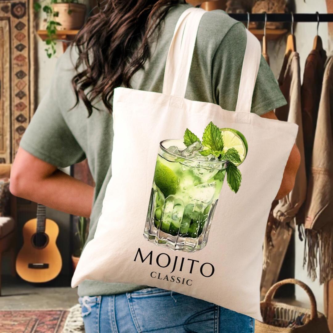 Mojito Tote Bag | Retro Cocktail Tote Bag, Aesthetic Tote Bag | Canvas ...