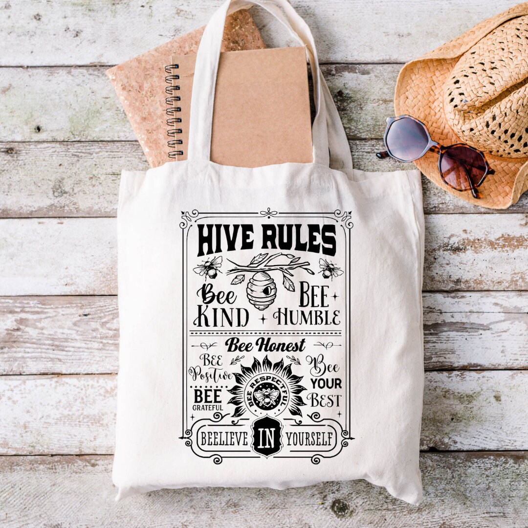 Honeybee Tote Bag, Beehive Rules Tote Bag, Classic Farmhouse Style ...