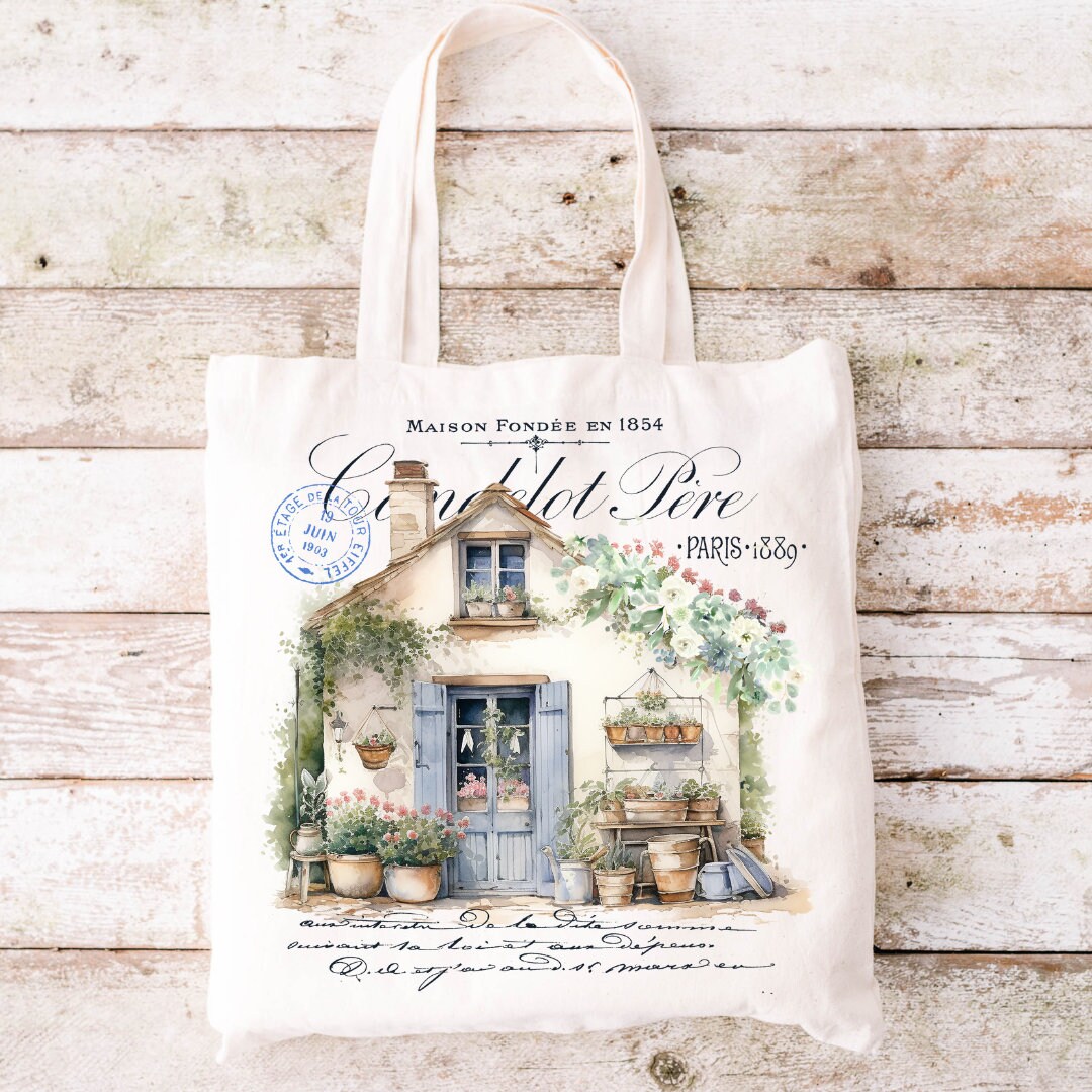 French Country Cottage Tote, Shabby Chic, Cottage Core, Tote Bag ...