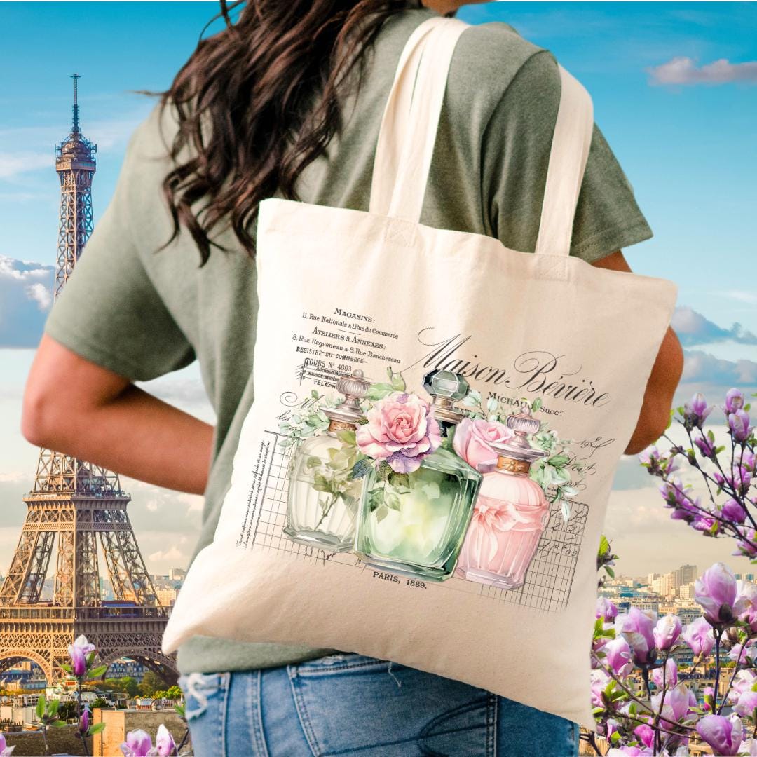 Floral Perfume Bottle Tote Bag: Shabby Chic French Country Style - Etsy