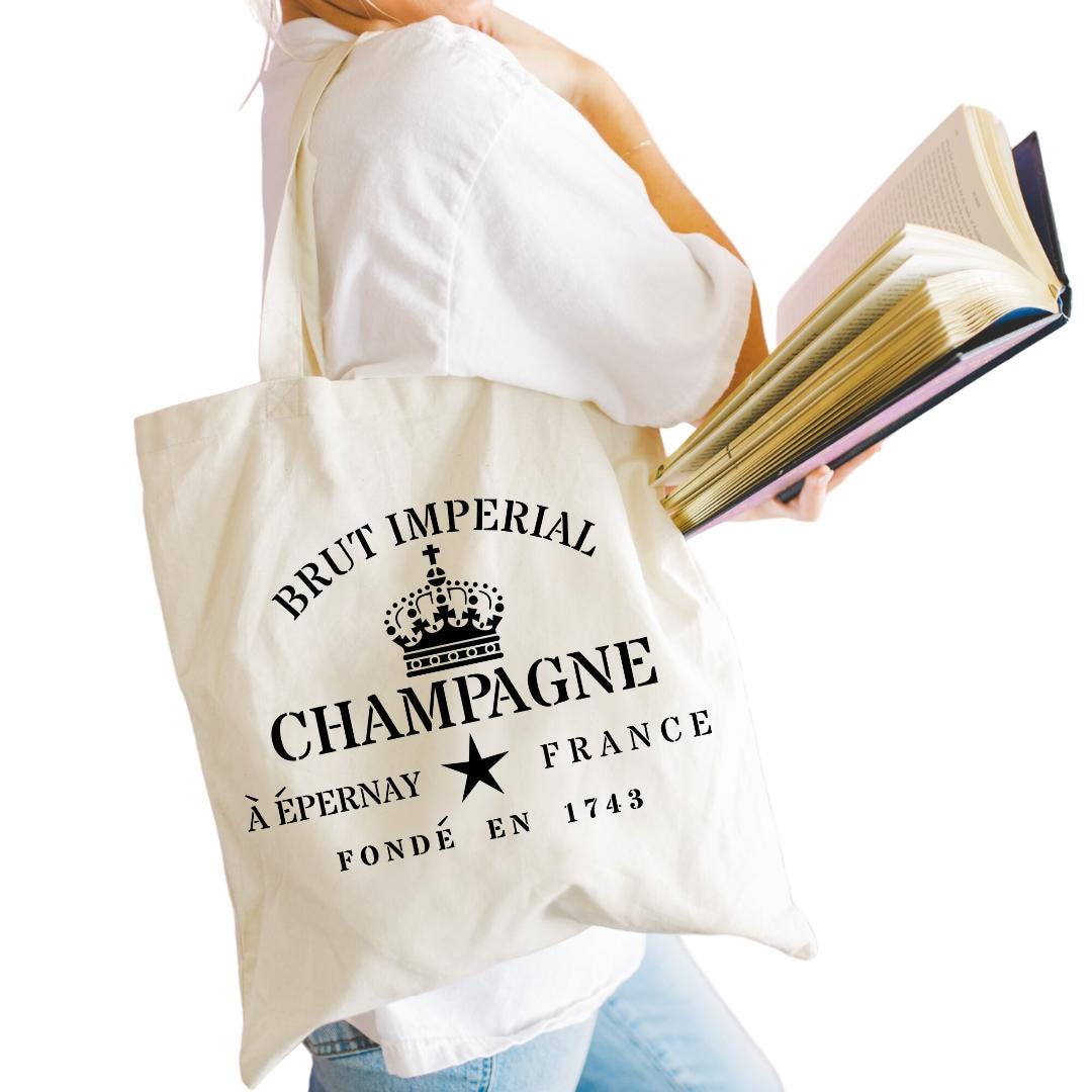 Champagne Tote Bag, French Shabby Chic, Tote Bag Aesthetic, Champagne ...