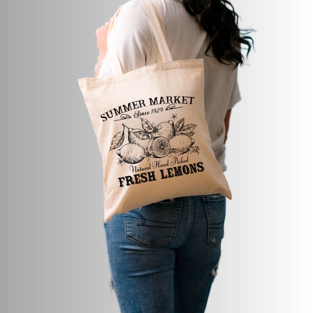Lemon Tote Bag Vintage Farmers Market Aesthetic Fruit Tote Bag 15 X 16 ...