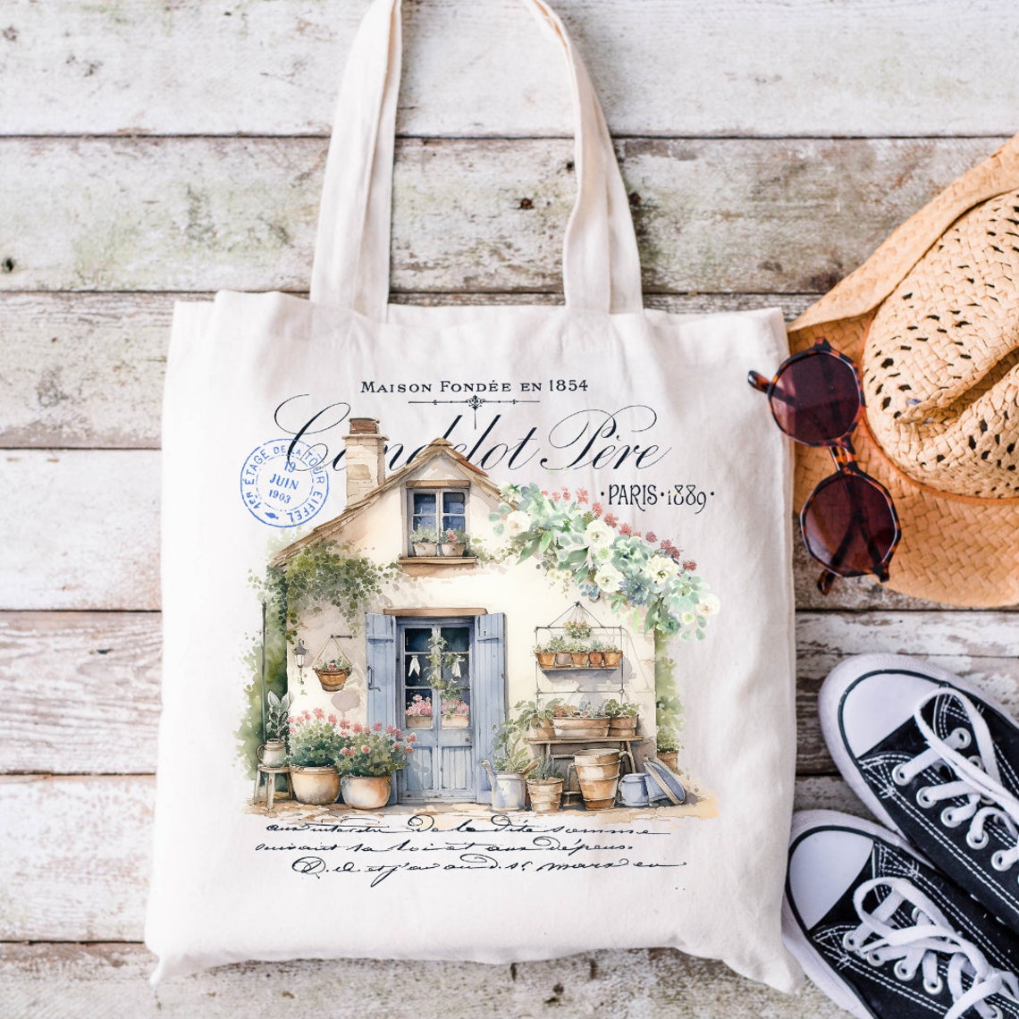 French Country Cottage Tote, Shabby Chic, Cottage Core, Tote Bag ...