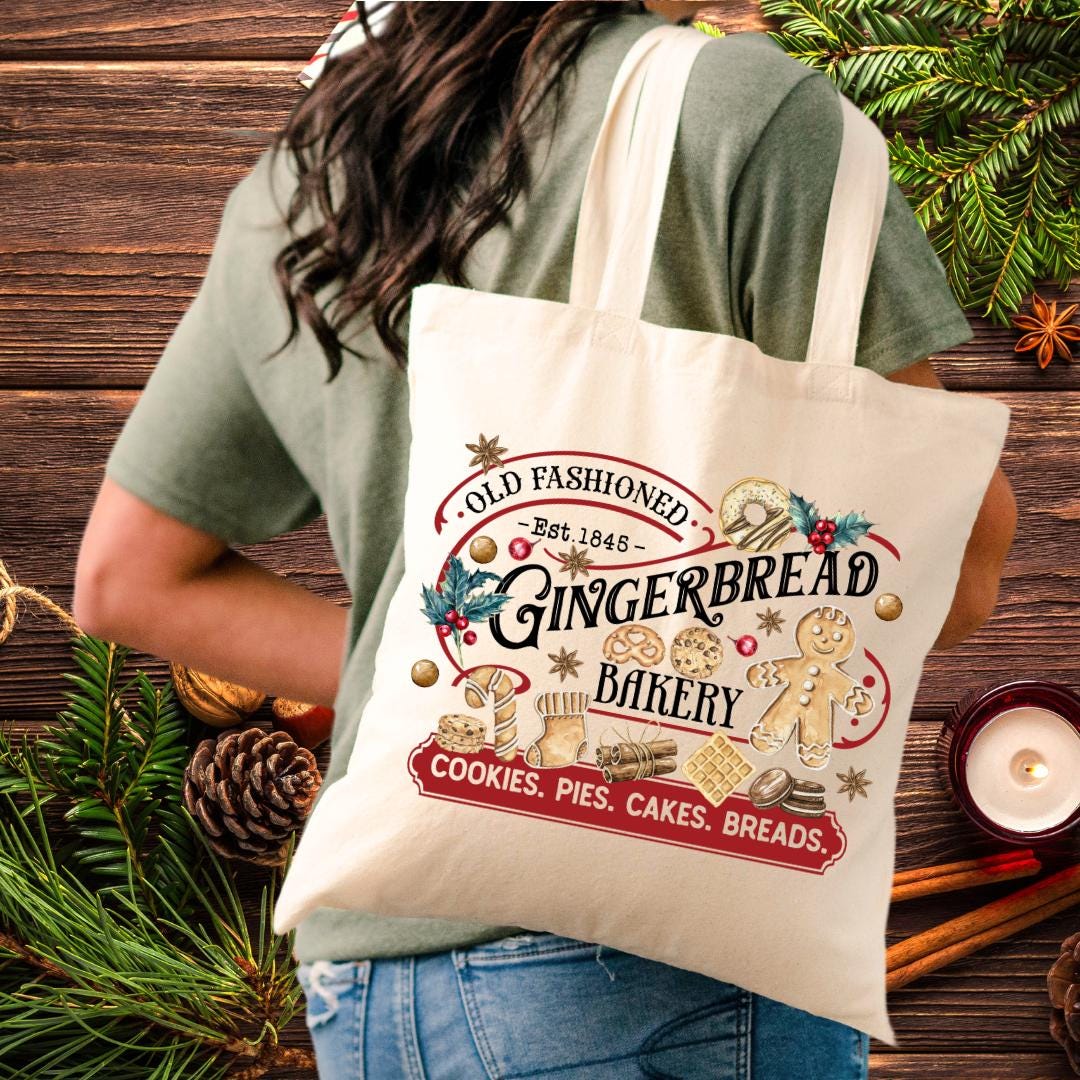 Christmas Tote Bag, Gingerbread Man Tote Bag, Christmas Gift Bags, Cute ...