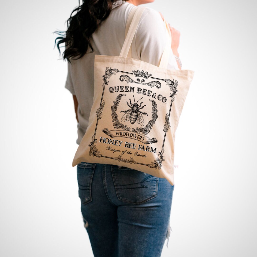 Honeybee Tote Bag Queen Bee Tote, Vintage Farmers Market Aesthetic 15 X ...