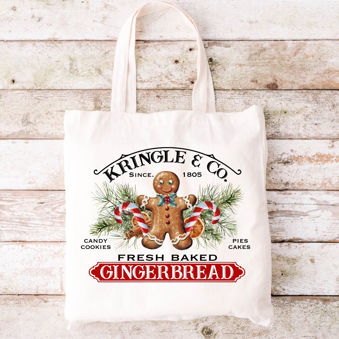 Christmas Tote Bag, Gingerbread Gift Bags, Cute Xmas Gifts, Holiday ...