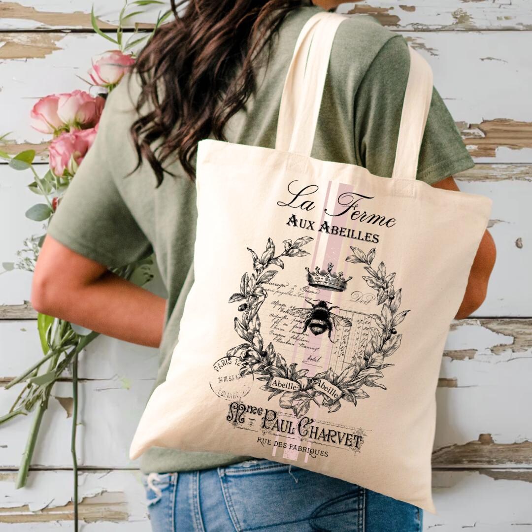 French Queen Bee Tote Bag: Shabby Chic Vintage Style - Etsy