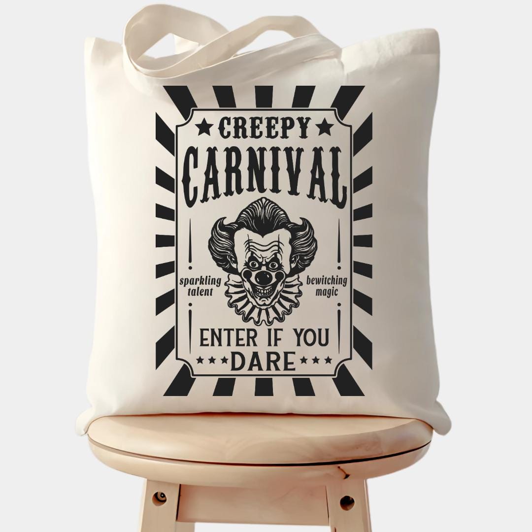 Halloween Tote Bag, Creepy Carnival Tote Bag, Vintage Halloween, Circus ...