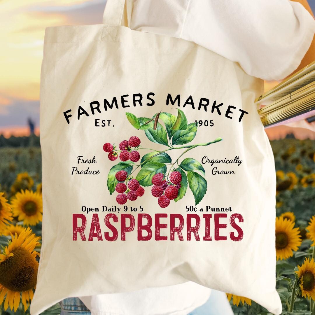 Raspberry Tote Bag | Vintage Farmers Market Aesthetic | Berry Tote Bag ...