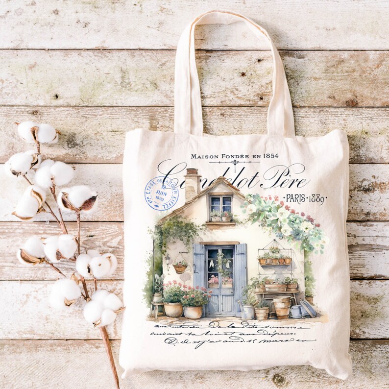 French Country Cottage Tote, Shabby Chic, Cottage Core, Tote Bag ...