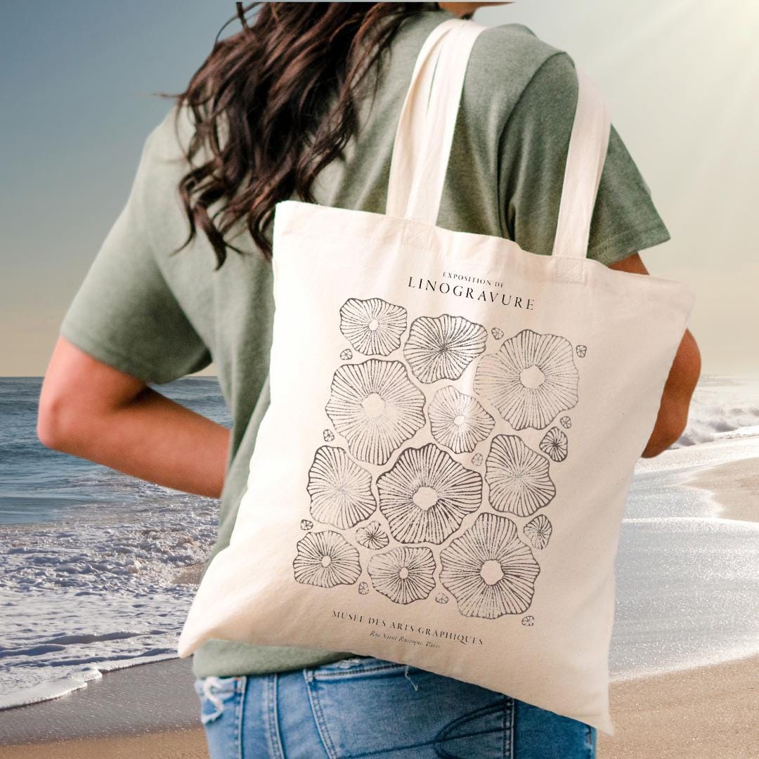 Seashell Canvas Tote Bag: Vintage Style Beach Bag - Etsy