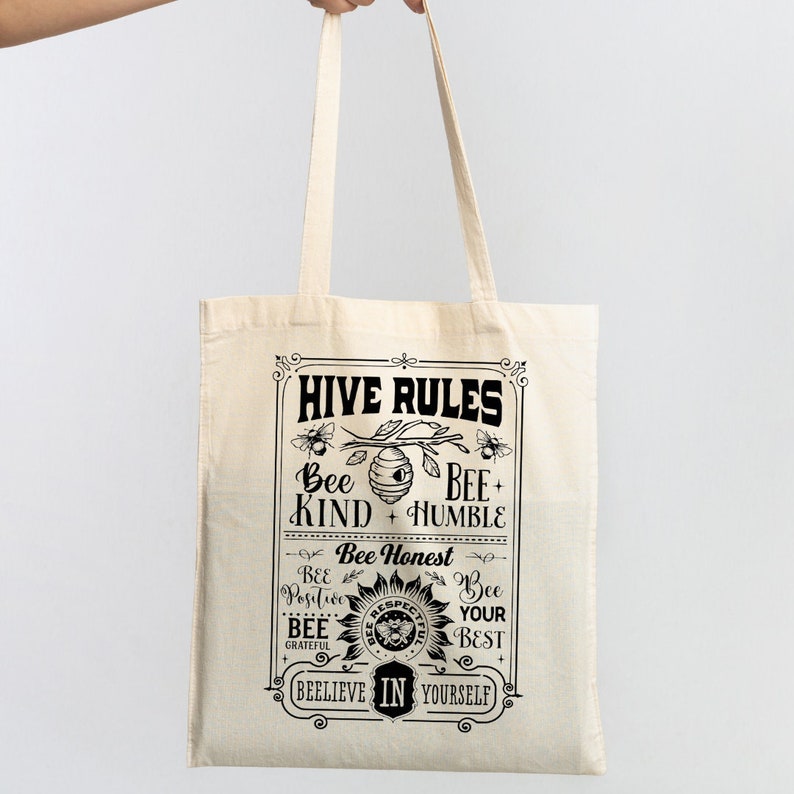 Honeybee Tote Bag, Beehive Rules Tote Bag, Classic Farmhouse Style ...