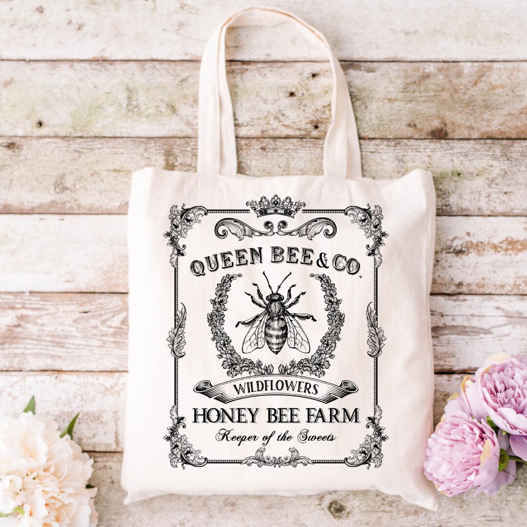 Honeybee Tote Bag Queen Bee Tote, Vintage Farmers Market Aesthetic 15 X ...